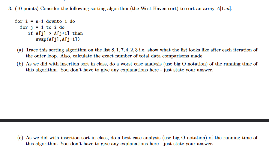 Solved 3. (10 points) Consider the following sorting | Chegg.com