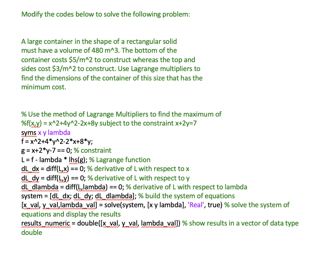 Solved Modify the codes below to solve the following | Chegg.com