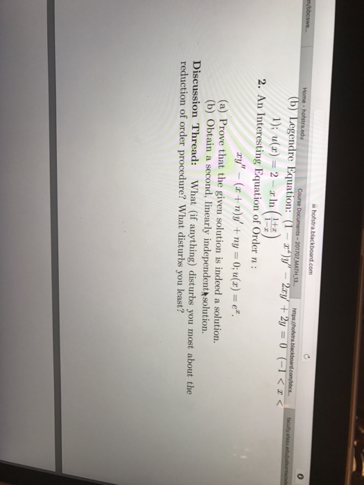 Solved (b) Legendre Equation: (1 - x^2) y" - 2xy' + 2y = 0 | Chegg.com