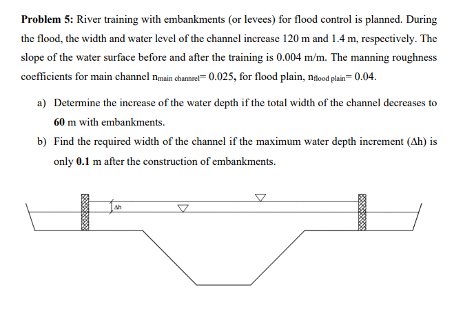 Solved Problem 5: River training with embankments (or | Chegg.com