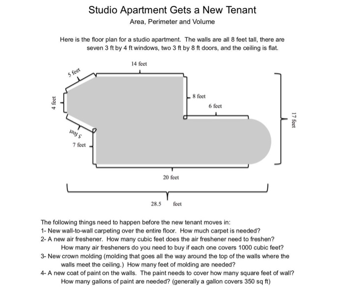 Solved Studio Apartment Gets a New Tenant Area, Perimeter | Chegg.com