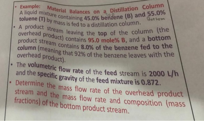Solved tureBalances on a Distillation Column to a | Chegg.com