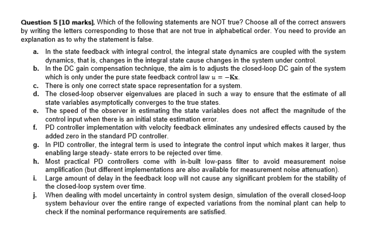 Solved answers Question 5 [10 marks). Which of the following | Chegg.com