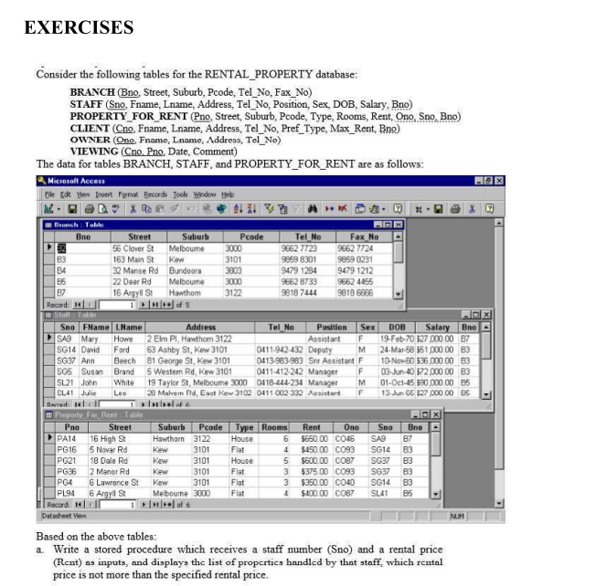 Solved EXERCISES Consider the following tables for the | Chegg.com