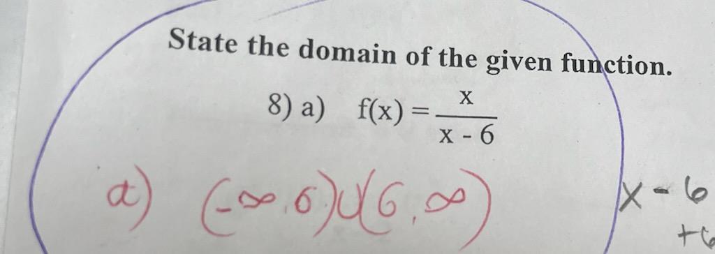 Solved State the domain of the given function. 8) a) | Chegg.com