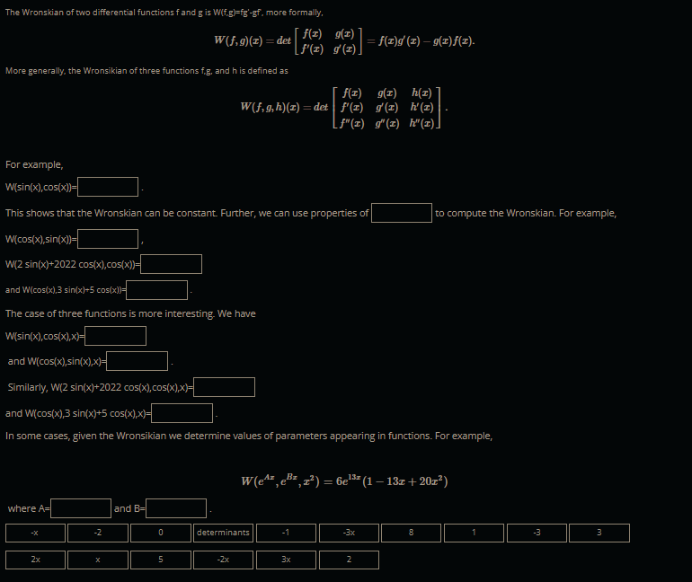 Solved The Wronskian of two differential functions f and g | Chegg.com
