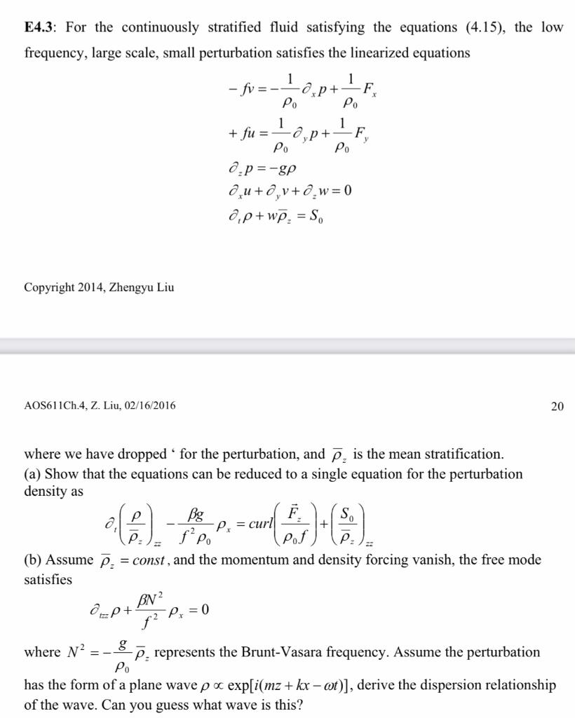 E4.3: For the continuously stratified fluid | Chegg.com