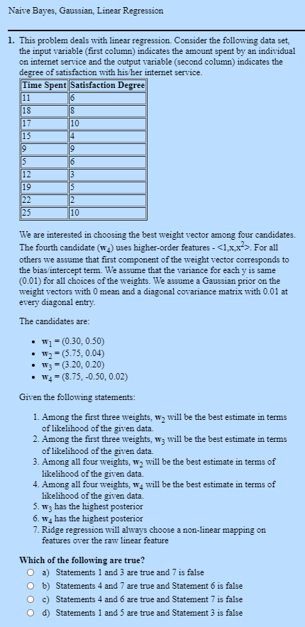 Solved Naive Bayes, Gaussian, Linear Regression 1. This | Chegg.com