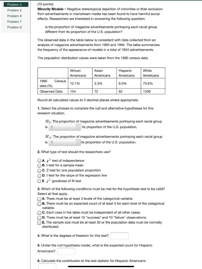 Solved Problem 4 Problem 5 (10 points) Minority Models - | Chegg.com