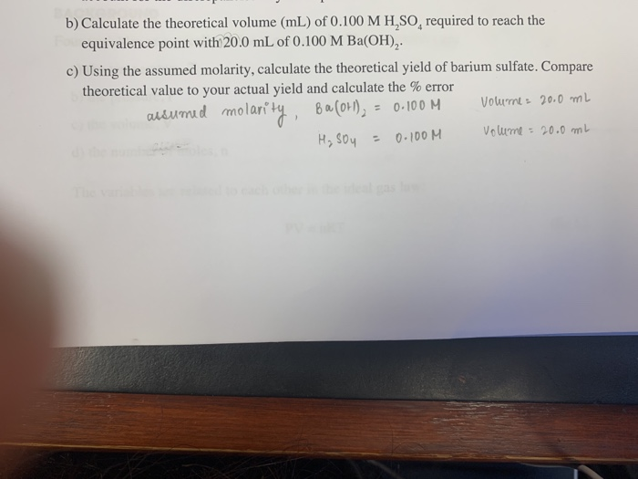 Solved b) Calculate the theoretical volume (mL) of 0.100 M | Chegg.com