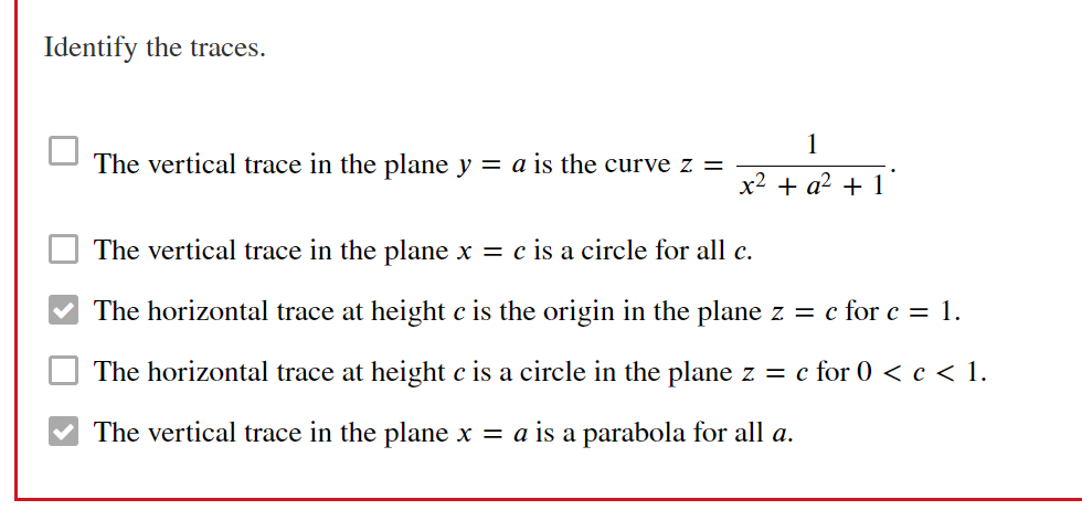 Solved Identify the traces.The vertical trace in the plane | Chegg.com