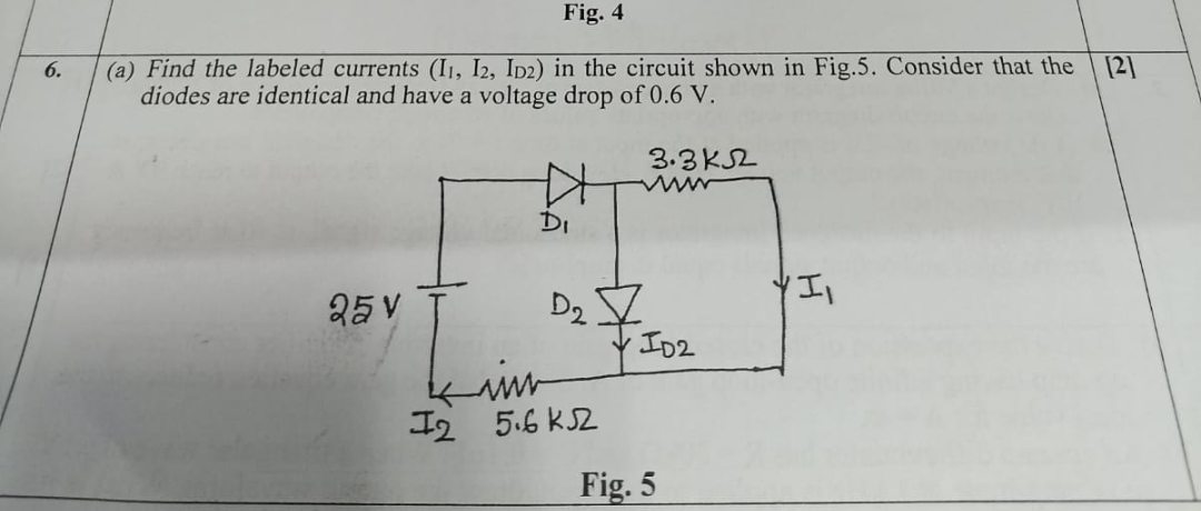 Solved Find the labeled currents (I1,I2,ID2) in the circuit | Chegg.com