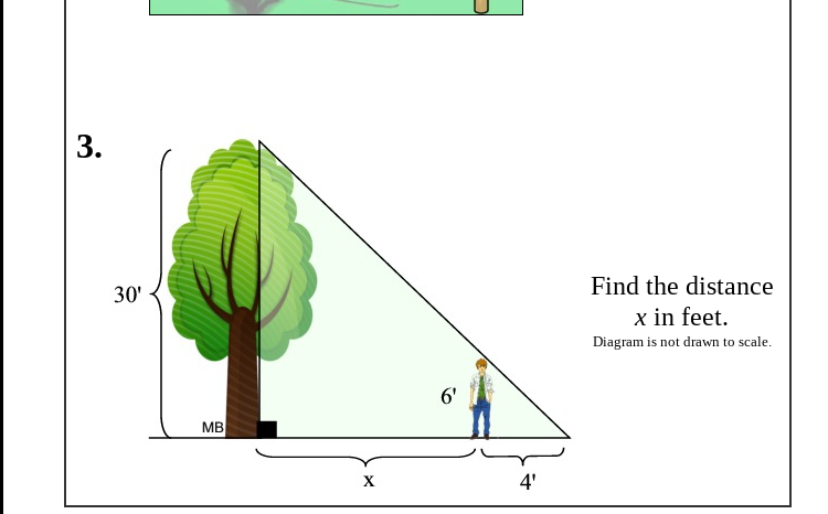 Solved 3. 30' Find the distance x in feet. Diagram is not | Chegg.com