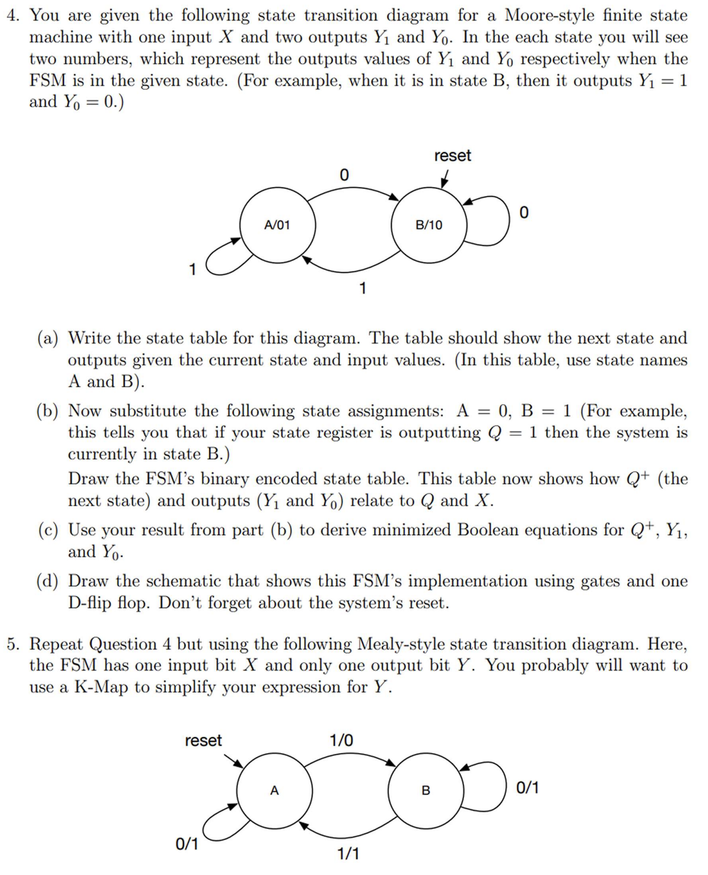 Solved Repeat Question 4 but using the following Mealy-style | Chegg.com