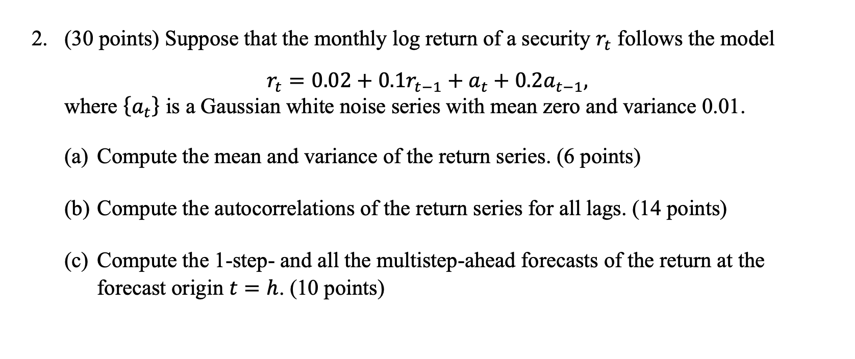 2. (30 points) Suppose that the monthly log return of | Chegg.com