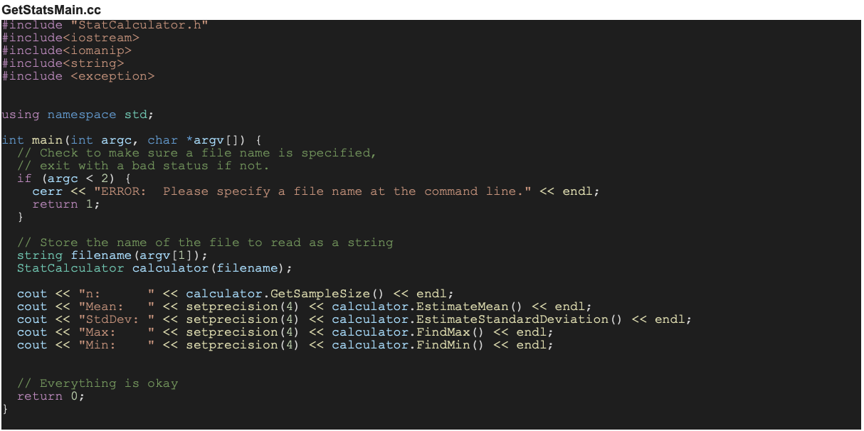Make a Stats Calculator Robust The code I've given | Chegg.com