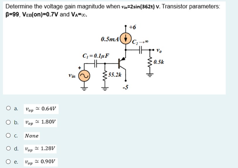 Solved Determine the voltage gain magnitude when | Chegg.com