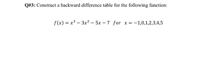 Solved Construct a backward difference table for the | Chegg.com