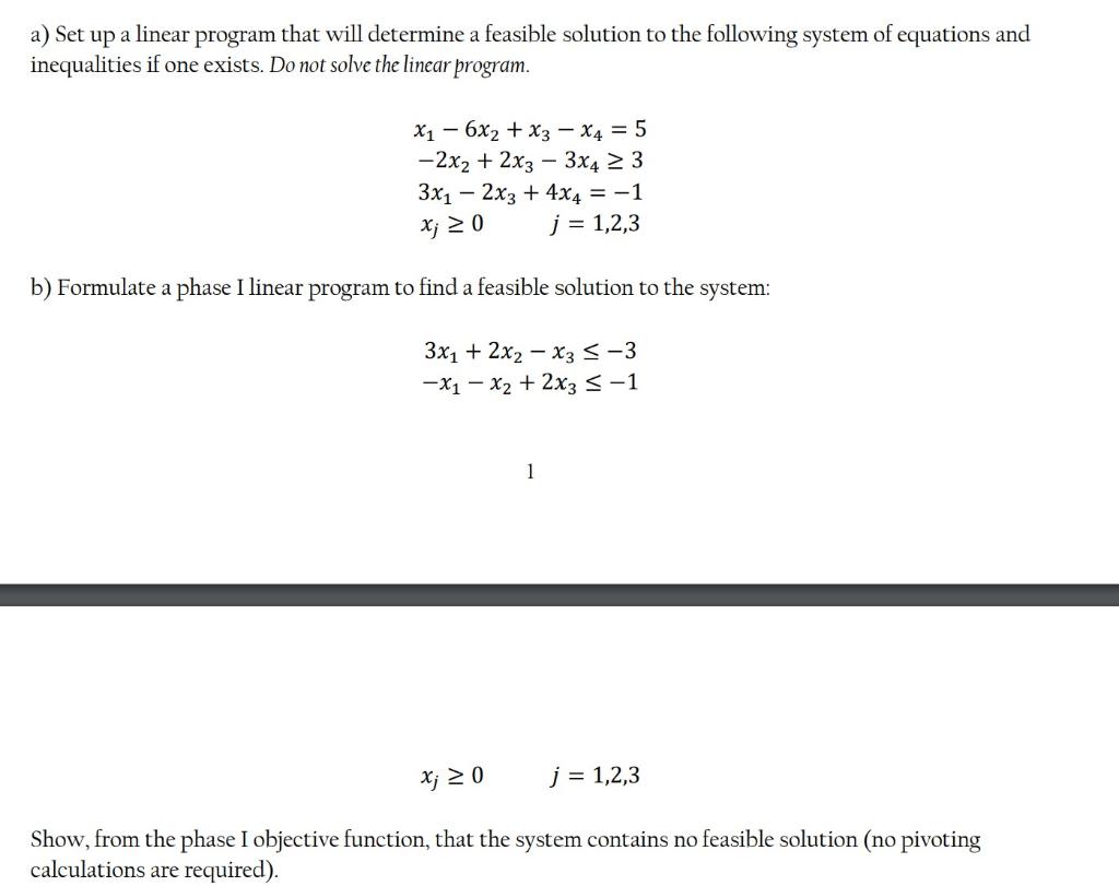 Solved a) Set up a linear program that will determine a | Chegg.com
