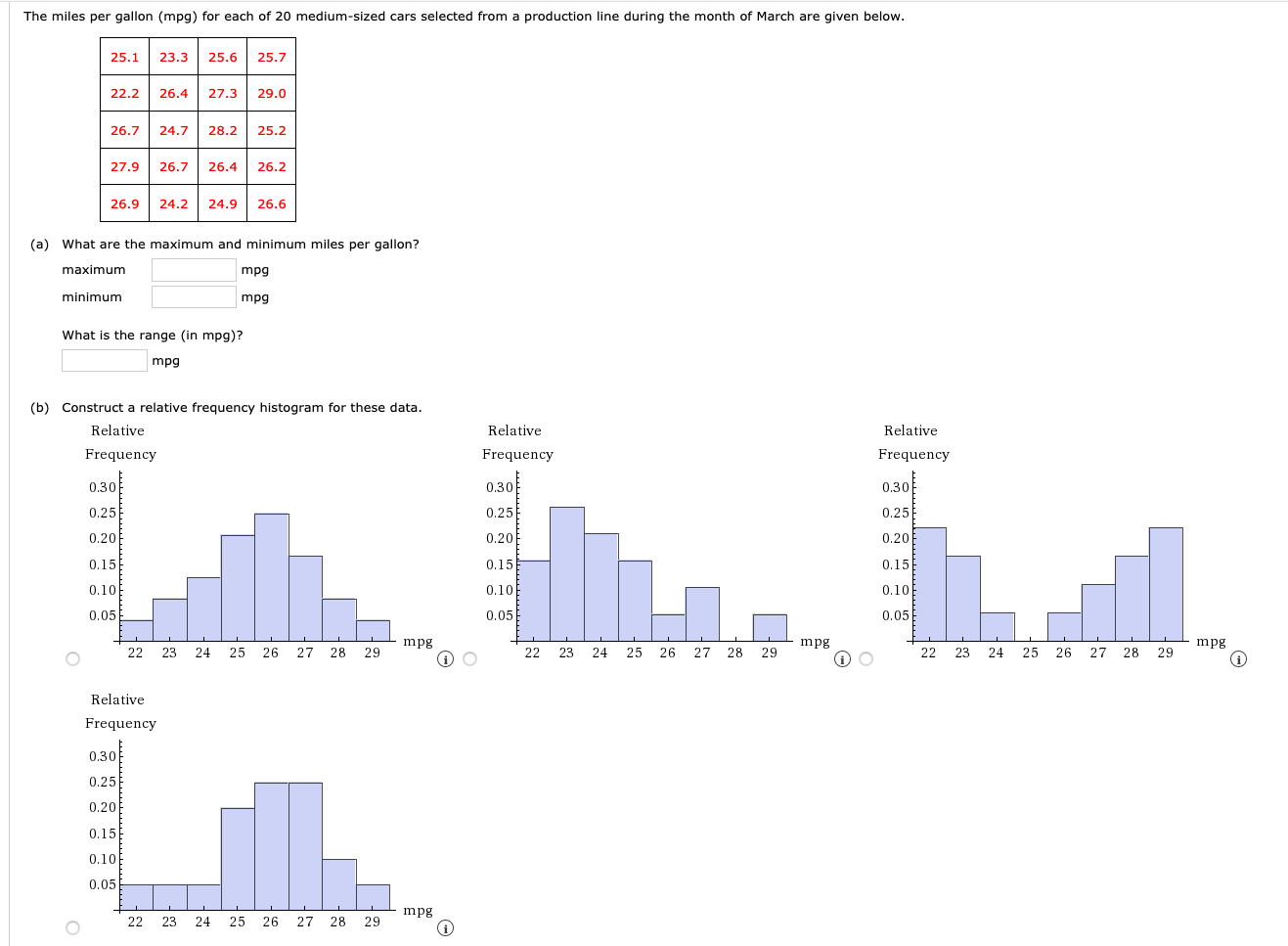 Solved c) Find the mean (in mpg). Find the standard | Chegg.com