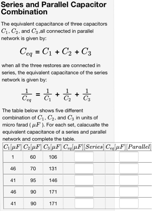 Solved Series and Parallel Capacitor Combination The | Chegg.com