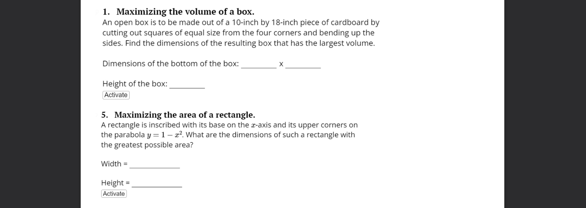 Solved 1. Maximizing the volume of a box. An open box is to | Chegg.com
