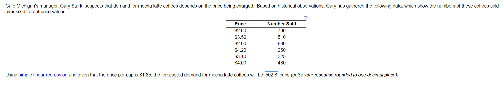 Solved over six different price values: \begin{tabular}{cc} | Chegg.com