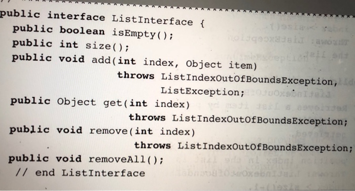 Main Task 1: Modify the ListInterface Java interface | Chegg.com