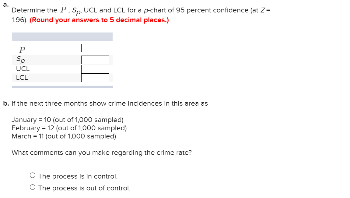 Solved a. Determine the Pˉ,Sp,∪CL and LCL for a p-chart of | Chegg.com