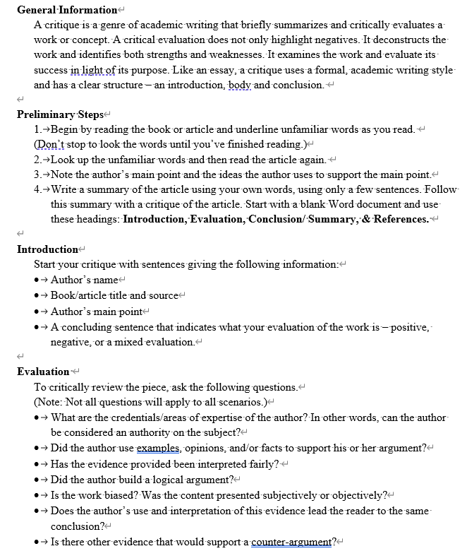 General InformationA critique is a genre of academic writing that ...
