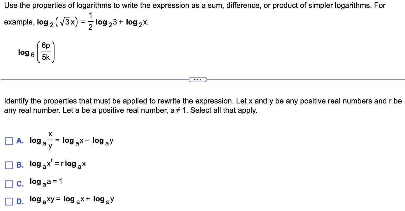 Solved Use the properties of logarithms to write the | Chegg.com