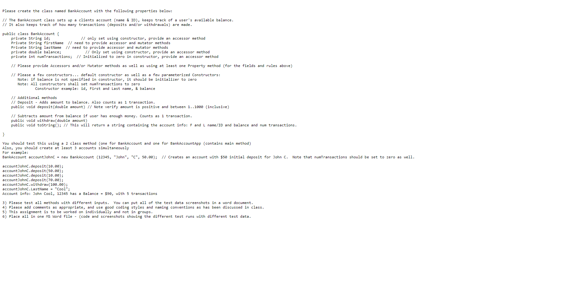 Solved Please create the class named BankAccount with the | Chegg.com