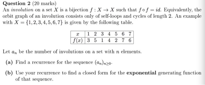 Solved Question 2 (20 marks) An involution on a set X s a | Chegg.com