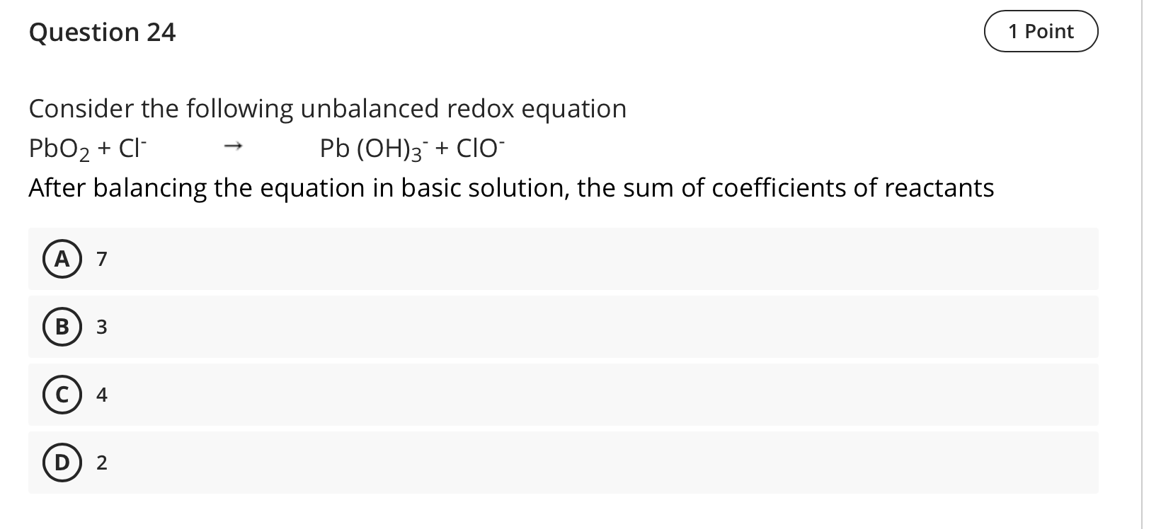 Solved Question 24 1 Point Consider the following unbalanced | Chegg.com