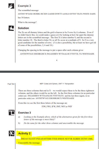 Solved Example 3 The scrambled message ANTHT WVAXE HOSRG | Chegg.com