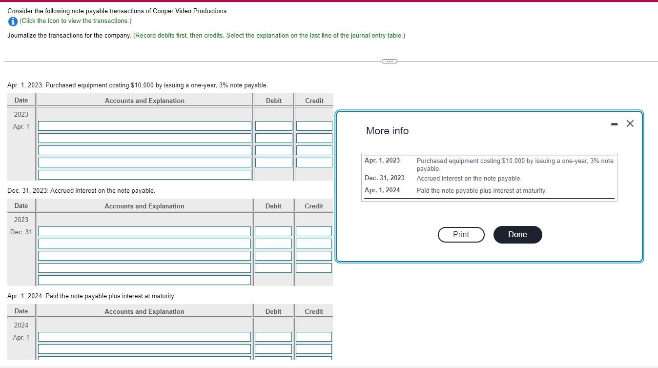 Solved Consider the following note payable transactions of | Chegg.com