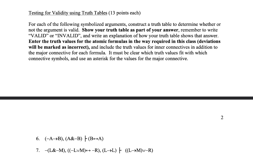 Testing for Validity using Truth Tables (13 points | Chegg.com