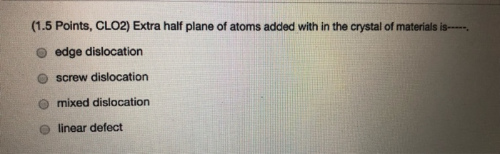Solved (1.5 Points, CLO2) Extra half plane of atoms added | Chegg.com