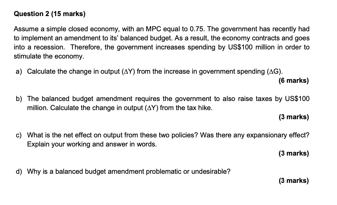 Solved Assume a simple closed economy, with an MPC equal to | Chegg.com