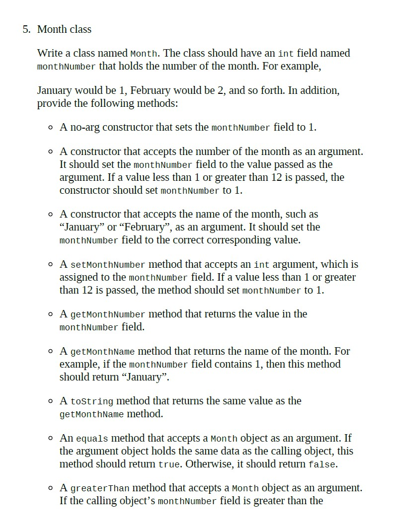 Solved 5. Month class Write a class named Month. The class | Chegg.com