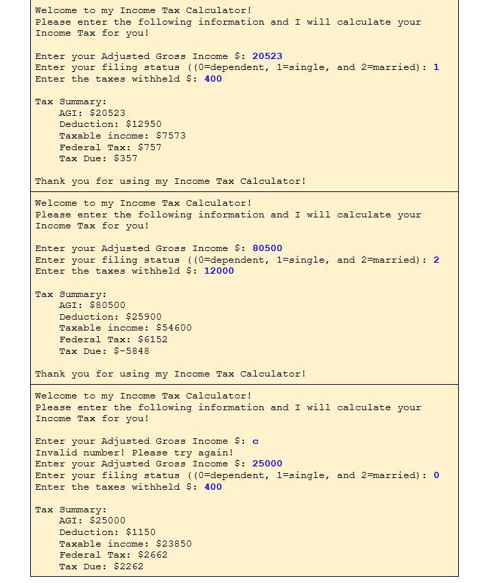 Solved Tax TablesWelcome to my Income Tax Calculator! Please | Chegg.com