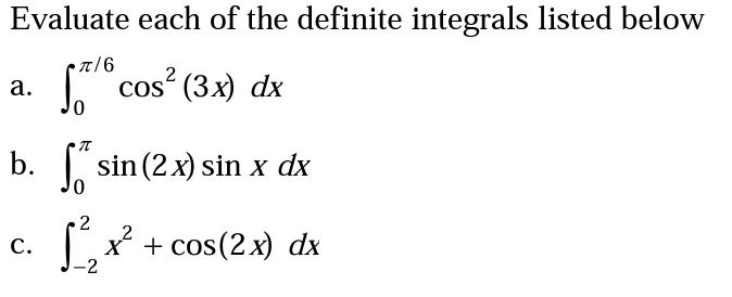Solved Evaluate each of the definite integrals listed below | Chegg.com