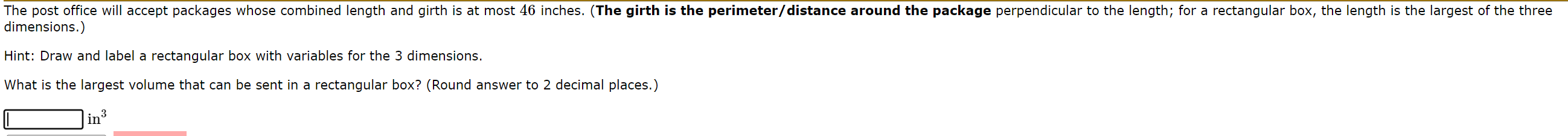 Solved dimensions.) Hint: Draw and label a rectangular box | Chegg.com