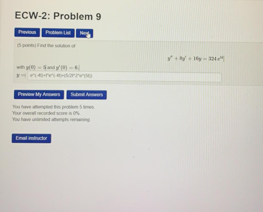 Solved ECW-2: Problem 9 Next Previous Problem List (5 | Chegg.com