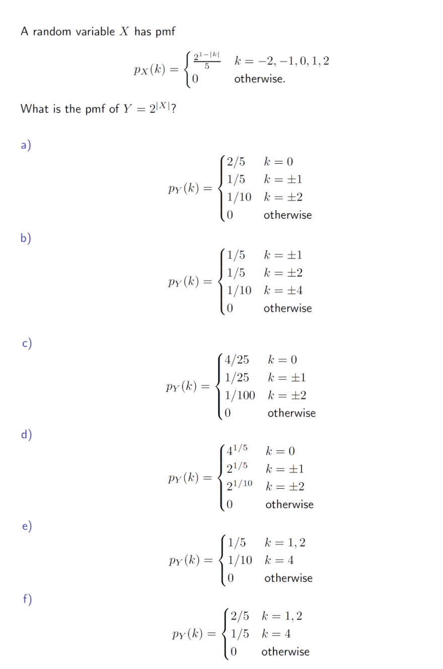 Solved A random variable X has pmf 21-18 5 Px(k) k= -2, | Chegg.com