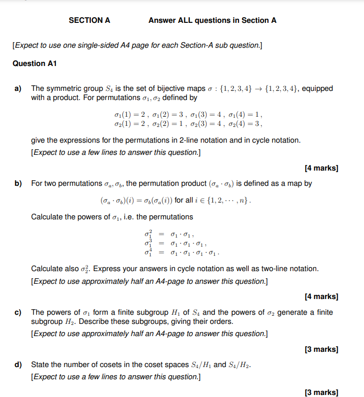 Solved [Expect to use one single-sided A4 page for each | Chegg.com