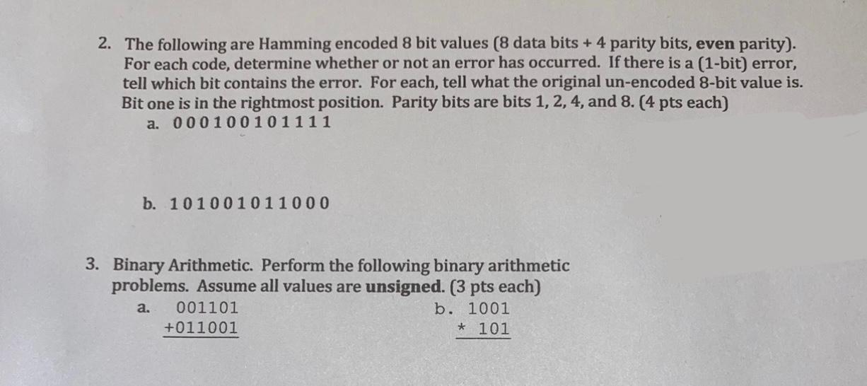 Solved 2 The Following Are Hamming Encoded 8 Bit Values 8 