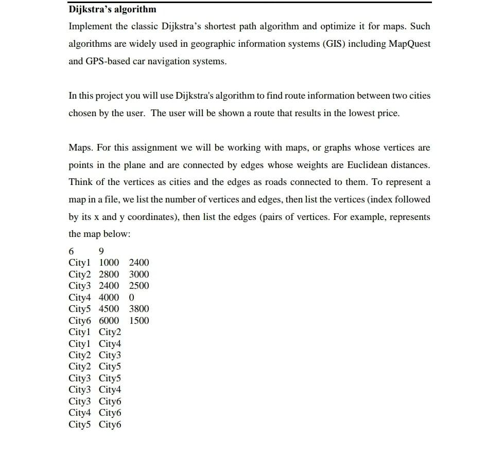 Dijkstra's algorithm Implement the classic Dijkstra's | Chegg.com Dijkstra's algorithm Implement the classic Dijkstra's | Chegg.com