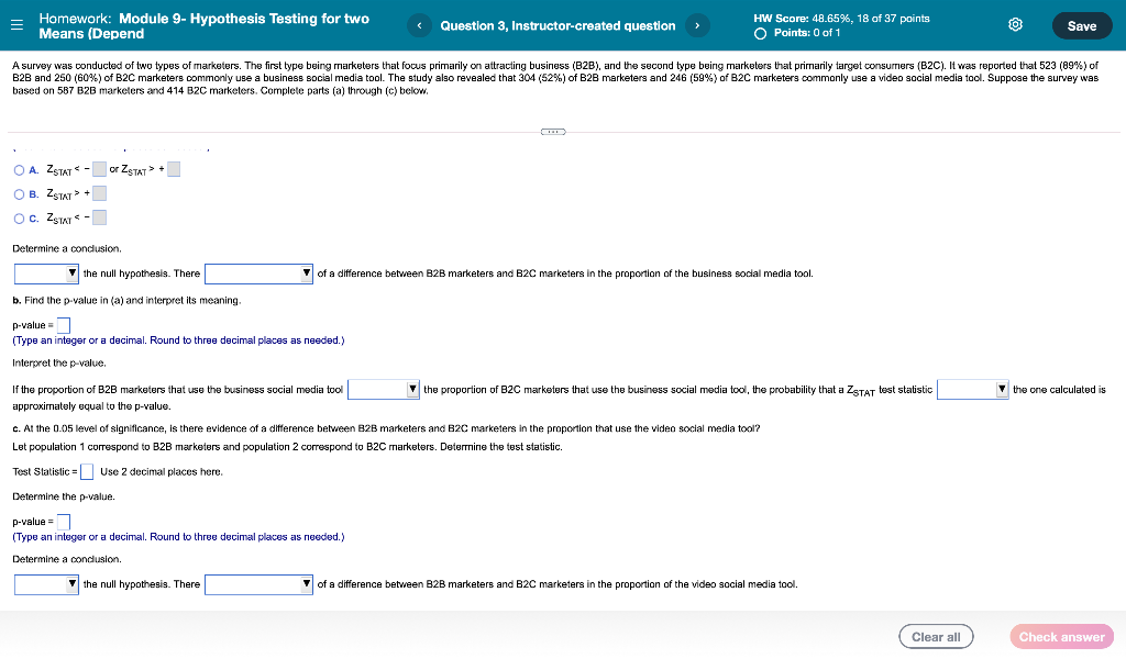 Solved Homework Module 9 Hypothesis Testing For Two Means