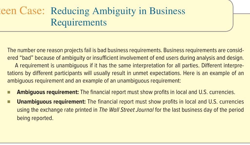 Solved een Case: Reducing Ambiguity in Business Requirements | Chegg.com
